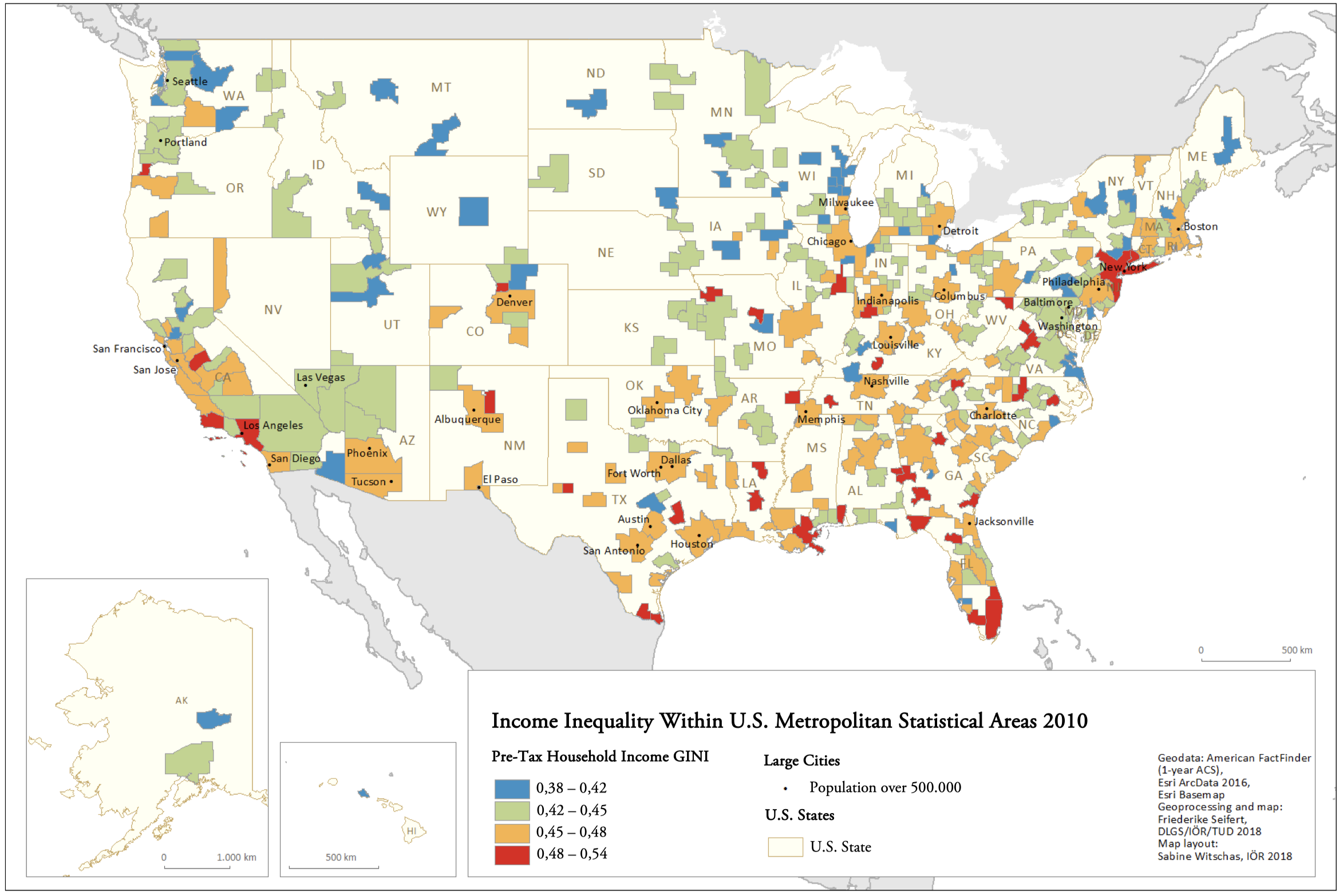 The Income-Inequality Relationship within US Metropolitan Areas 1980-2016
