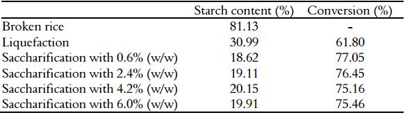 Syrup production via enzymatic conversion of a byproduct (broken rice ...